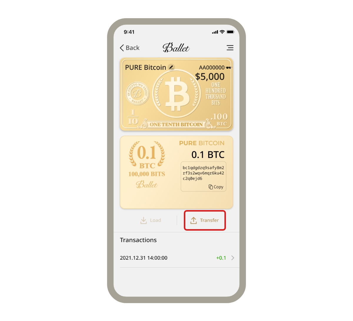 Send Cryptocurrency (PURE Bitcoin) – Ballet