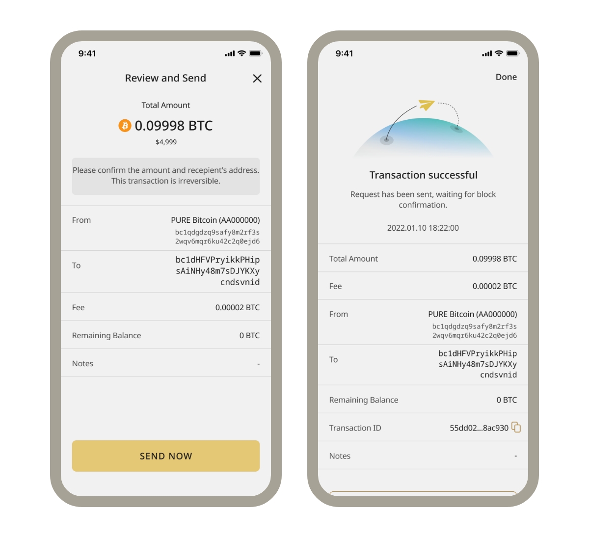 Send Cryptocurrency (PURE Bitcoin) – Ballet